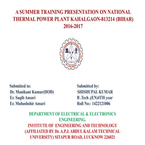 A summer training presentation on national thermal power | PPTX