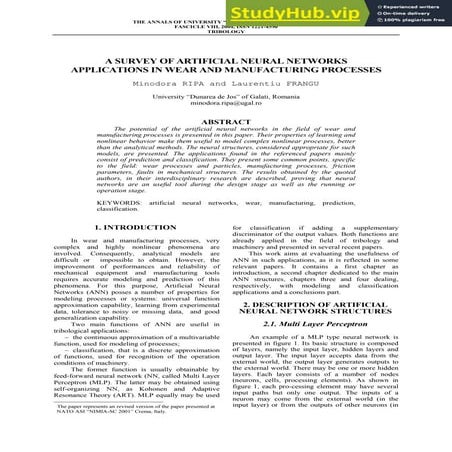 A SURVEY OF ARTIFICIAL NEURAL NETWORKS APPLICATIONS IN WEAR AND MANUFACTURING PROCESSES | PDF