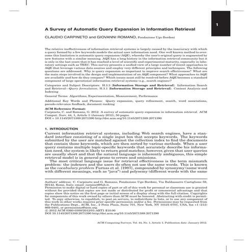 A Survey Of Automatic Query Expansion In Information Retrieval Pdf