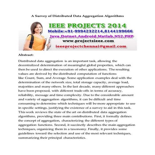 A Survey Of Distributed Data Aggregation Algorithms Pdf