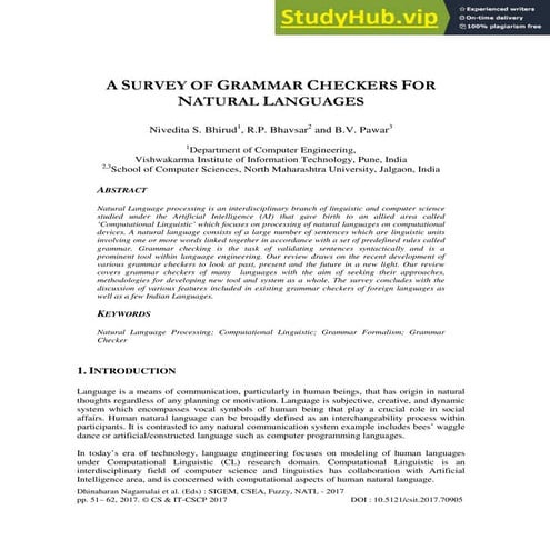 A SURVEY OF GRAMMAR CHECKERS FOR NATURAL LANGUAGES | PDF