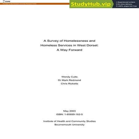 A Survey Of Homelessness And Homeless Services In West Dorset A Way ...