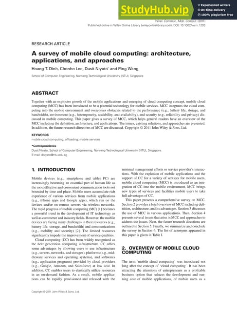 A Survey On Mobile Cloud Computing Pdf