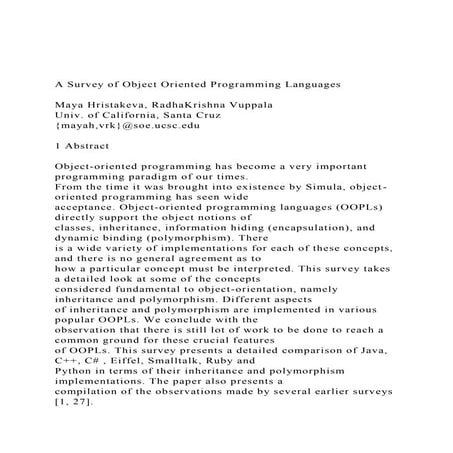 A Survey Of Object Oriented Programming Languagesmaya Hris Docx