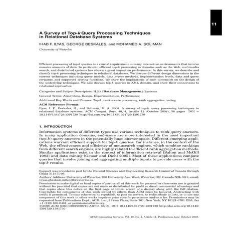 A survey of top k query processing techniques in relational database systems | PDF