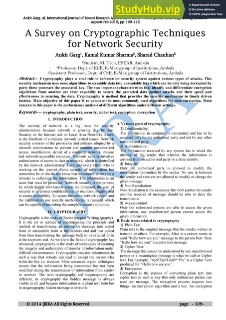 A Survey on Cryptographic Techniques for Network Security.pdf A Survey on Cryptographic Techniques for Network Security.pdf
