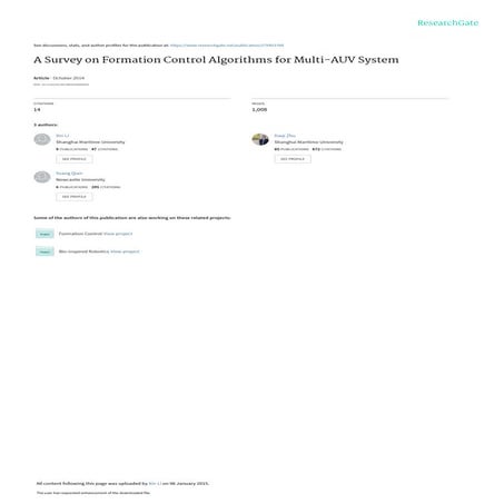 A Survey On Formation Control Algorithms For Multi Auv System Pdf