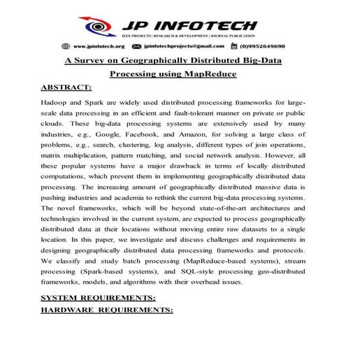 A Survey On Geographically Distributed Big Data Processing Using Map Reduce Pdf 5890