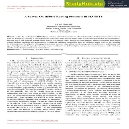 A Survey On Hybrid Routing Protocols In MANETS | PDF