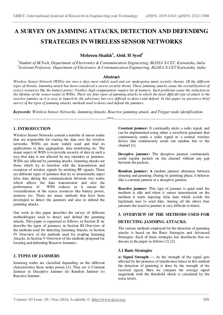 A Survey On Jamming Attacks Detection And Defending Strategies In Wi…