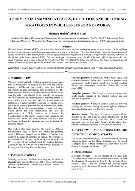 A Survey On Jamming Attacks Detection And Defending Strategies In