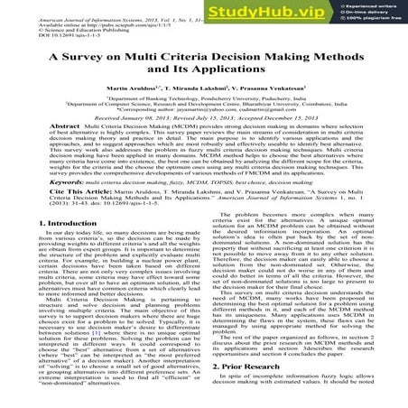 A Survey On Multi Criteria Decision Making Methods And Its Applications Pdf Computer