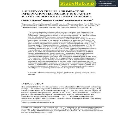A SURVEY ON THE USE AND IMPACT OF INFORMATION TECHNOLOGY IN QUANTITY ...