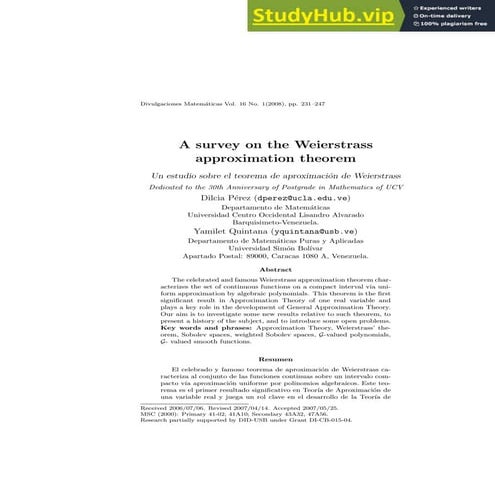 A Survey On The Weierstrass Approximation Theorem Pdf 2626