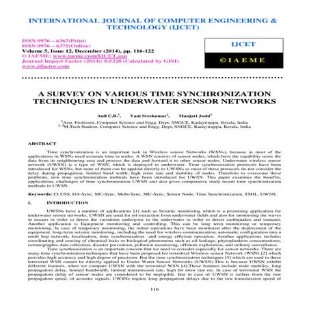 A Survey On Various Time Synchronization Techniques In Underwater Sensor Networks Pdf
