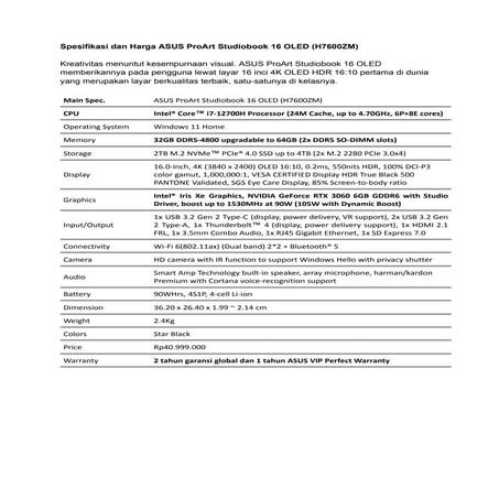 ASUS ProArt Studiobook 16 OLED | PDF | Laptops | Computing