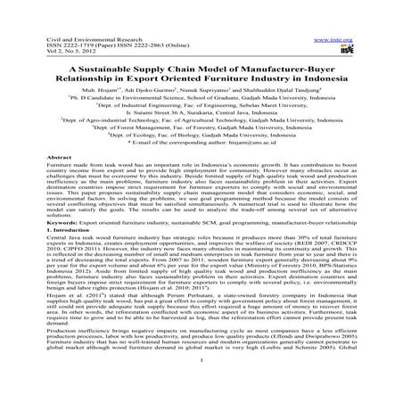 A sustainable supply chain model of manufacturer buyer relationship in export oriented furniture ...