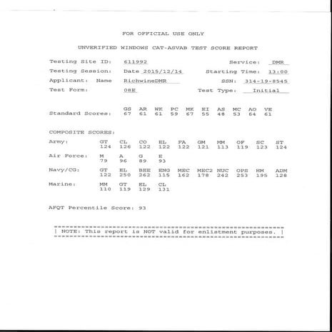 ASVAB Scoresheet | PDF