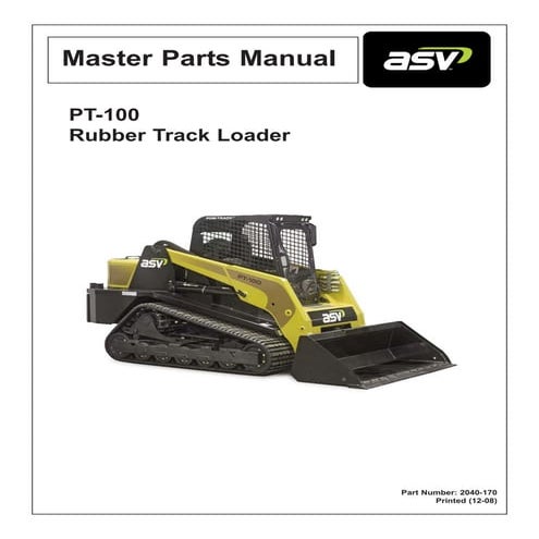Asv posi track pt-100 track loader mater parts catalogue manual | PDF