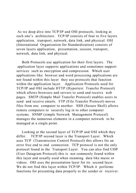 As We Deep Dive Into Tcpip And Osi Protocols Looking At Each Docx