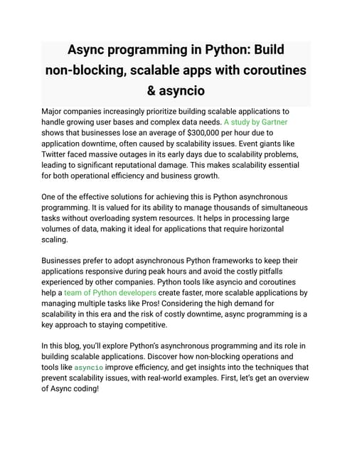 Async Programming In Python Build Non Blocking Scalable Apps With