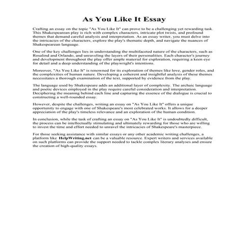 As You Like It Essay | PDF | Religion & Spirituality
