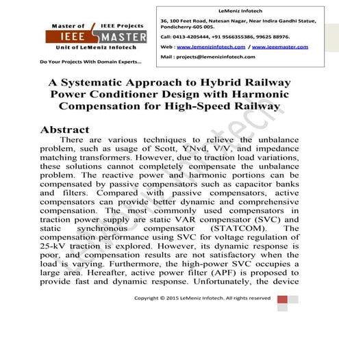 A Systematic Approach To Hybrid Railway Power Conditioner Design With