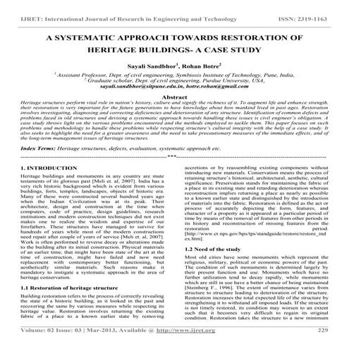 A systematic approach towards restoration of heritage buildings a case ...