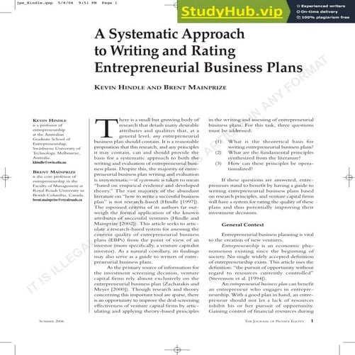 A Systematic Approach To Writing And Rating Entrepreneurial Business ...