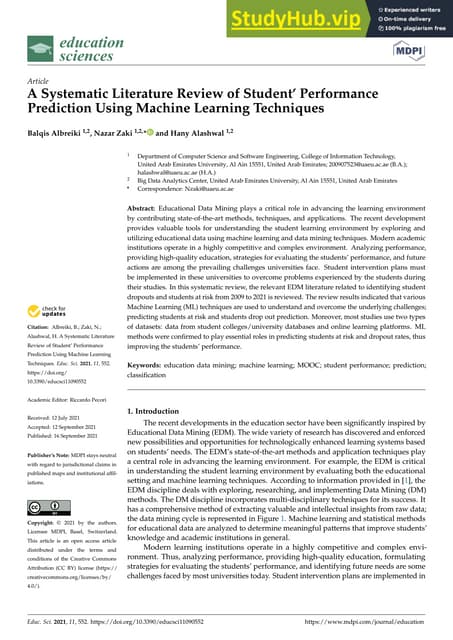 A comparative study of machine learning algorithms for virtual learning environment performance ...