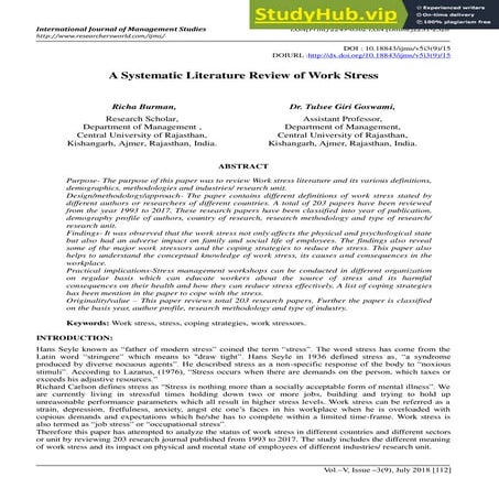 A THEORETICAL FRAMEWORK OF STRESS MANAGEMENT- CONTEMPORARY APPROACHES ...
