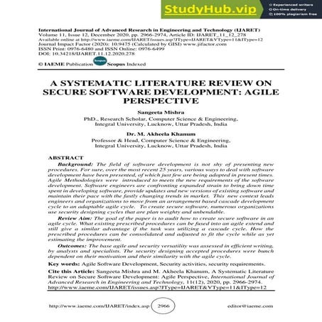 A Systematic Literature Review On Secure Software Development Agile Perspective Pdfa Systematic