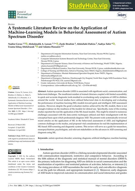 Autism Spectrum Disorder Using Machine Learning | PDF