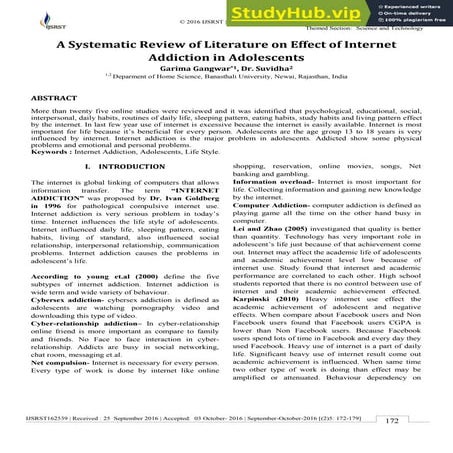 A Systematic Review Of Literature On Effect Of Internet Addiction In ...