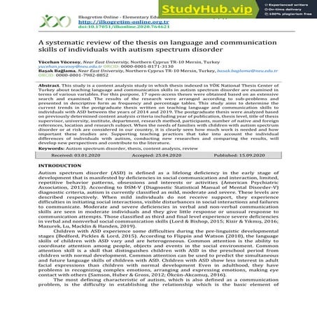 A Systematic Review Of The Thesis On Language And Communication Skills Of Individuals With ...