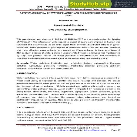 A SYSTEMATIC REVIEW ON WATER POLLUTION AND THE FACTORS RESPONSIBLE FOR ...