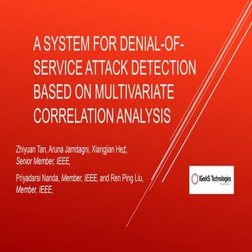 A System For Denial Of Service Attack Detection Based On Multivariate Correlation Analysis Ppt
