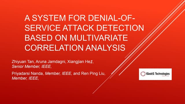A System For Denial Of Service Attack Detection Based On Multivariate Correlation Analysis Ppt