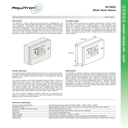 Aquilar MZA Multi Zone Alarm - Spec Sheet | PDF