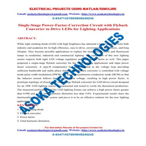 Single Stage Power Factor Correction Circuit With Flyback Converter To Drive Leds For Lighting