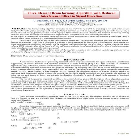 Three Element Beam forming Algorithm with Reduced Interference Effect in Signal Direction | PDF