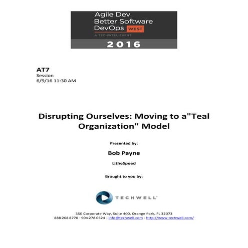 Disrupting Ourselves: Moving to a “Teal Organization” Model | PDF
