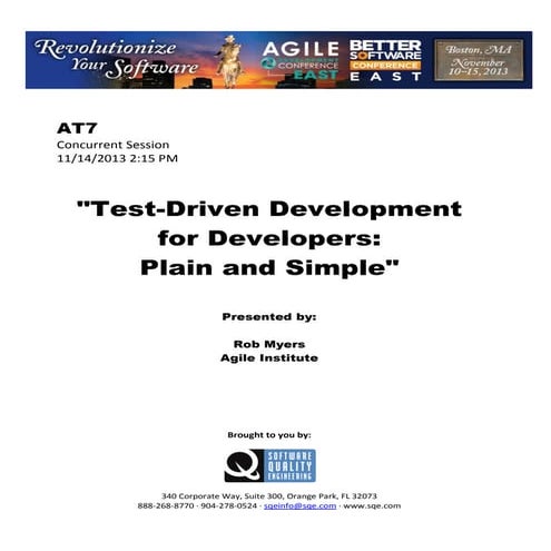 Test-Driven Development for Developers: Plain and Simple | PDF