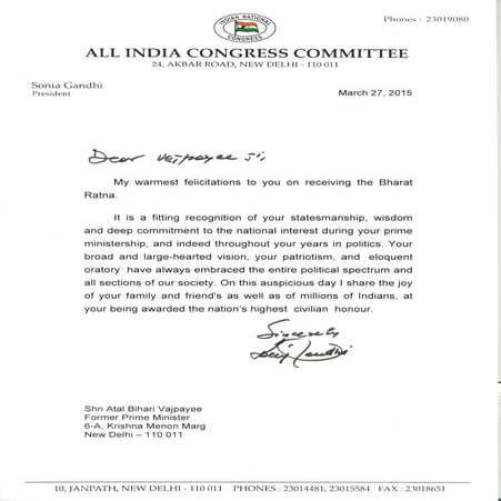 Atal bihari vajpaiji letter | PDF | Hinduism | Religion & Spirituality