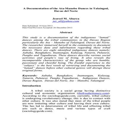 ATA MANOBO DANCES in TALAINGOD, DAVAO DEL NORTE | PDF