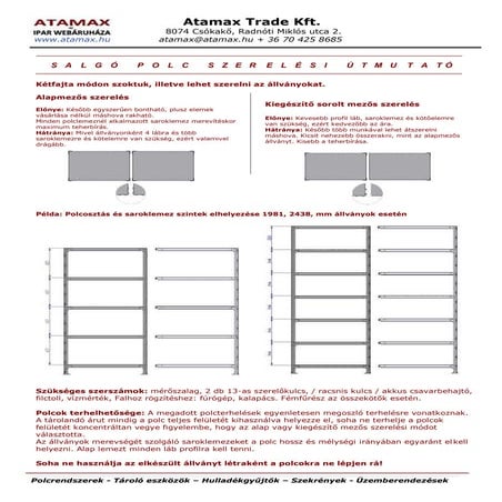 Atamax salgó dexion szerelesisegédlet | PDF