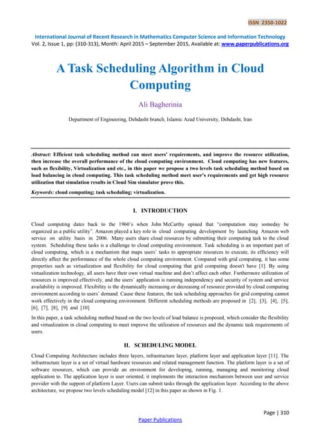A Task Scheduling Algorithm In Cloud Computing Pdf Free Download