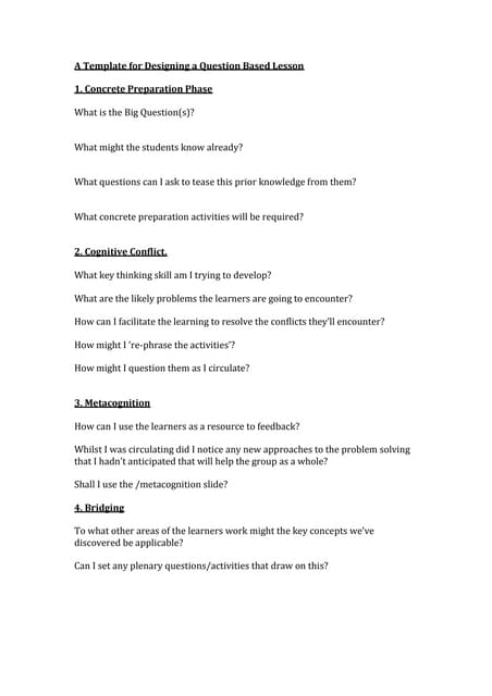 A template for designing a question based lesson | DOCX A template for designing a question based lesson | DOCX