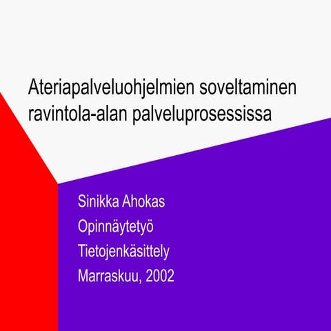 Ateriapalveluohjelmien soveltaminen sinikka ahokas_opinnäytetyö 2002 | PPT