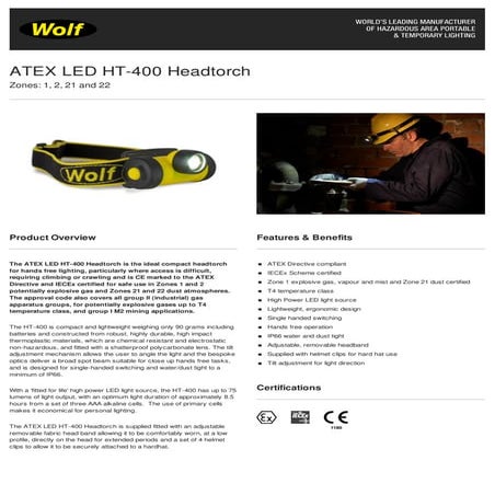 Wolf HT-200 Headtorch ATEX - Spec Sheet | PDF